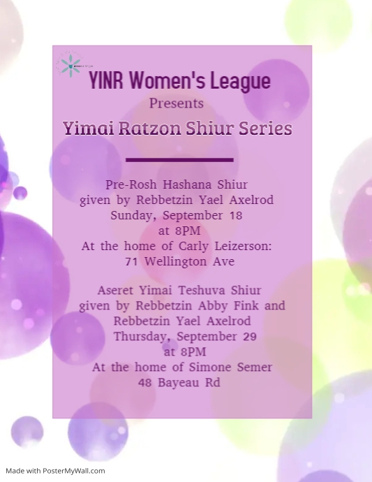 Copy of Yimai Ratzon Shiur Series | PosterMyWall