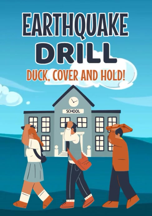 Blue Earthquake Drill A4 Template | PosterMyWall