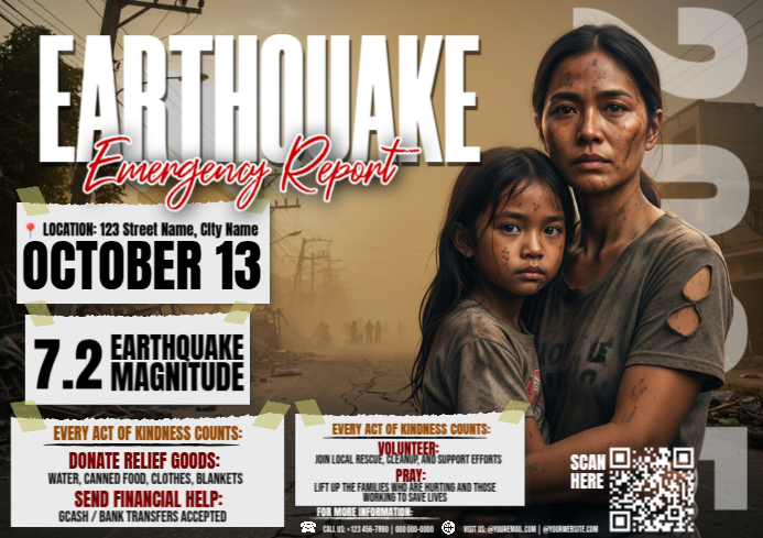 Earthquake Emergency Relief Report Flyer Template | PosterMyWall