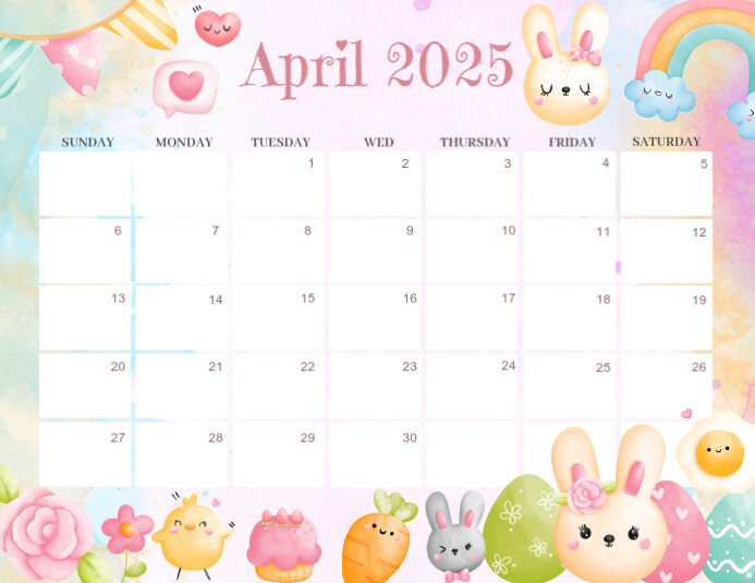 Copy of easter April Calendar 2025, editable April 2025 Calendar ...