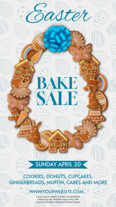 Copy of easter bake sale flyer with egg shaped wreath wit cookies and ...