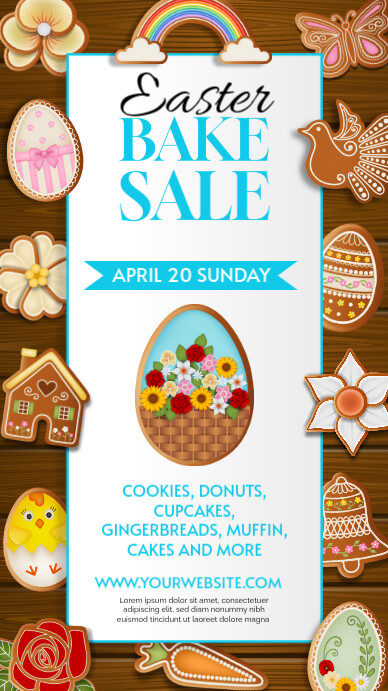 easter bake sale flyer with gingerbread cookies pn wooden table ...