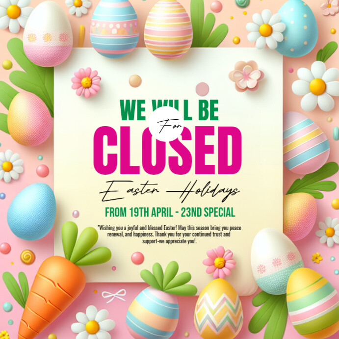 Easter Closed Notice Instagram Post Template | PosterMyWall