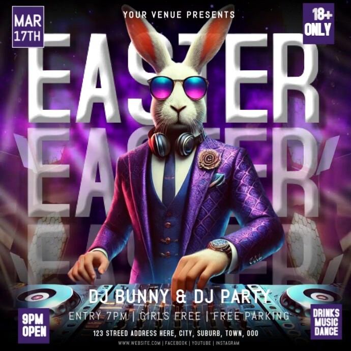 Copy of easter club event ad instagram SQUARE post template | PosterMyWall