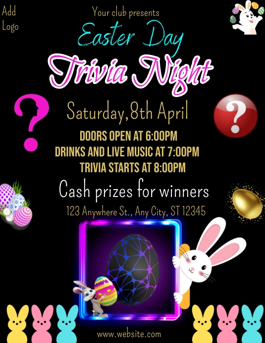 Plantilla de Easter day trivia night, easter trivia invite | PosterMyWall