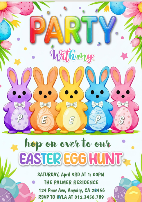 Easter Egg Hunt Party Flyer Template | Kids Bunny Easter Invitation ...