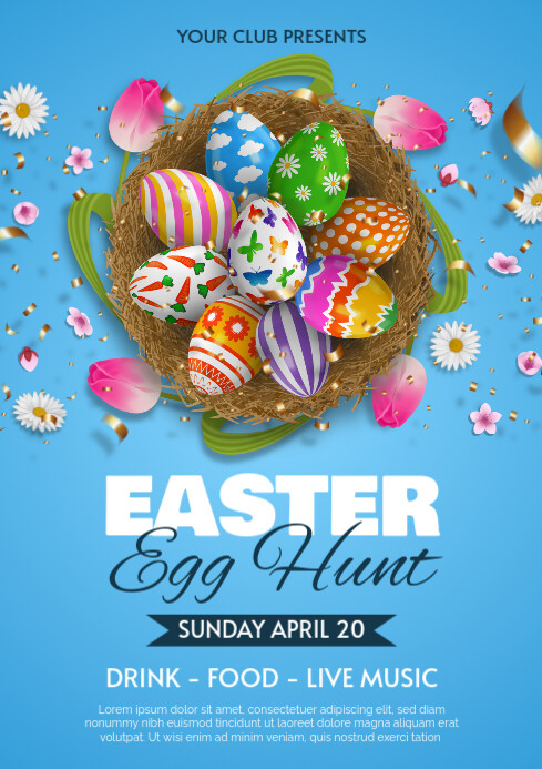 Modèle easter egg hunt poster with nest with colorful eggs and flowers ...