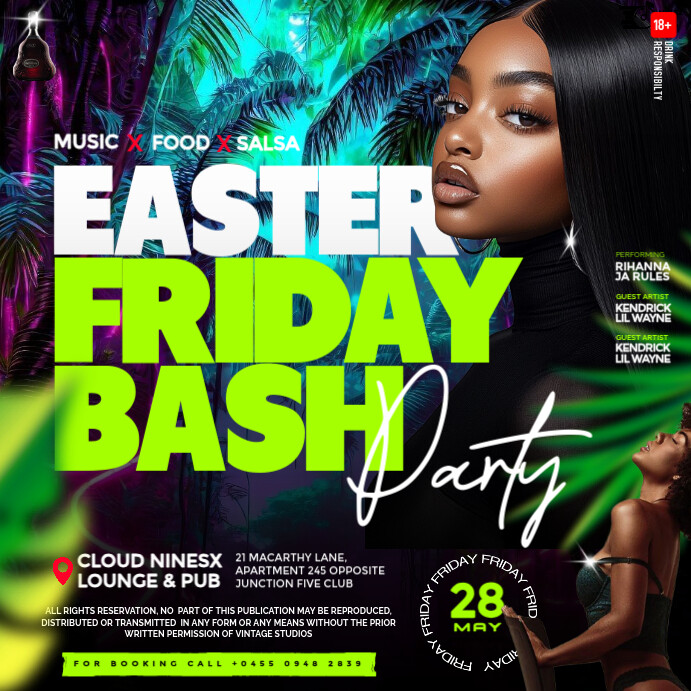 Easter Friday Bash Night Club Party Event Flyer Template | PosterMyWall