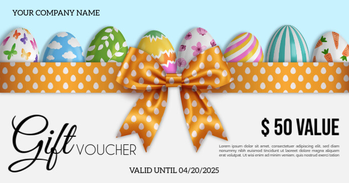easter gift voucher with bow and ribbon and colorful easter eggs ...