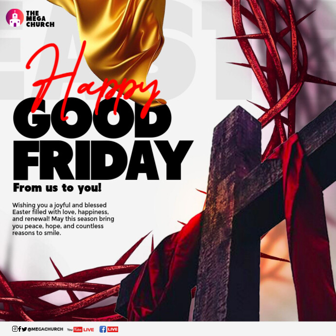 Easter Good Friday Church Service Event Flyer Design for Social Media ...