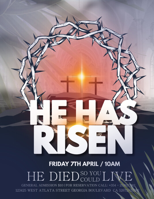 Copy of EASTER HE HAS RISEN CHURCH TEMPLATE | PosterMyWall