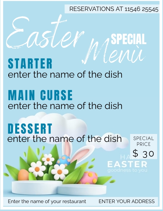 EASTER MENU Template | PosterMyWall