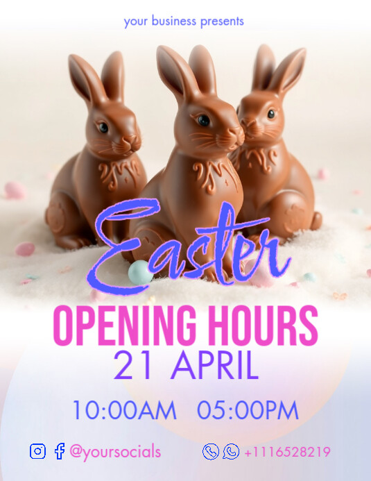 Easter Monday working hours flyer instagram template easter bunnies ...