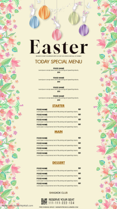 Plantilla de Easter restaurant menu card templates | PosterMyWall