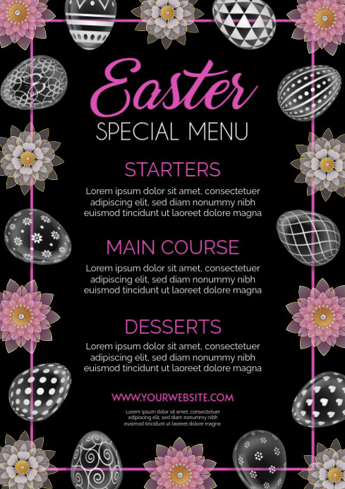 easter special menu with glass eggs and flowers Template | PosterMyWall