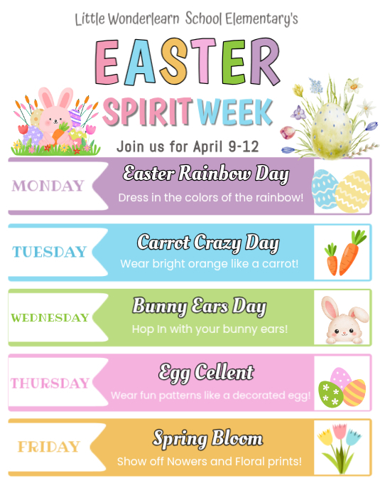 White Easter Spirit Week Flyers Template | PosterMyWall