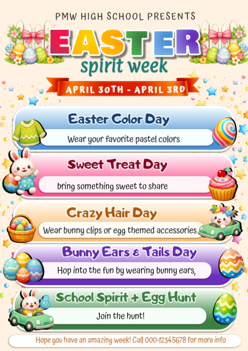 Easter Spirit Week School Flyer Template – Cute Pastel Kids Event ...