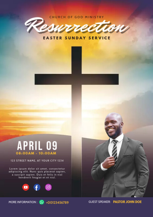 Easter Sunday Service Church Flyer Template | PosterMyWall