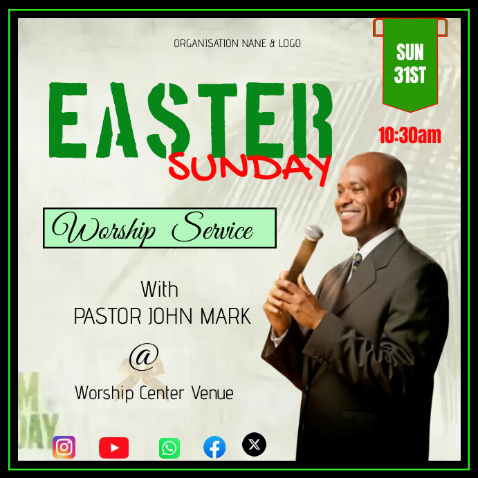 Easter Sunday Worship Service Invitation Template | PosterMyWall