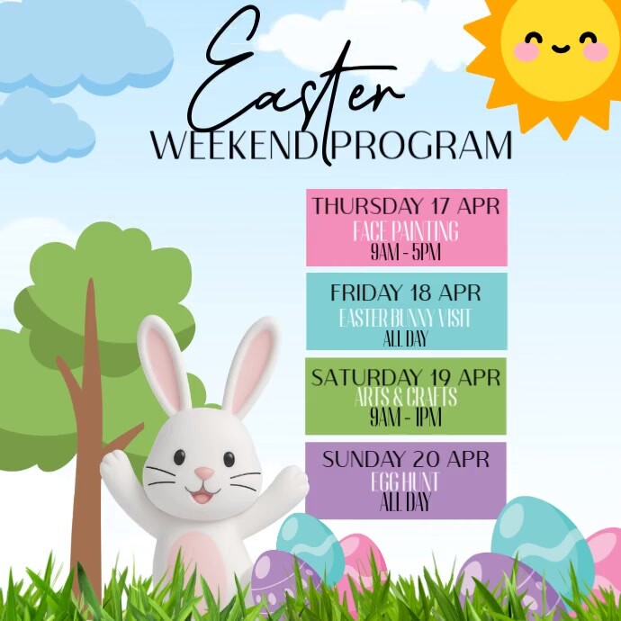 Copy of easter weekend events schedule ad design template | PosterMyWall