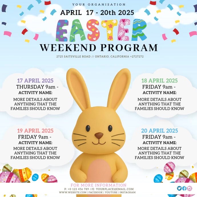 Copy of easter weekend events schedule ad design template | PosterMyWall