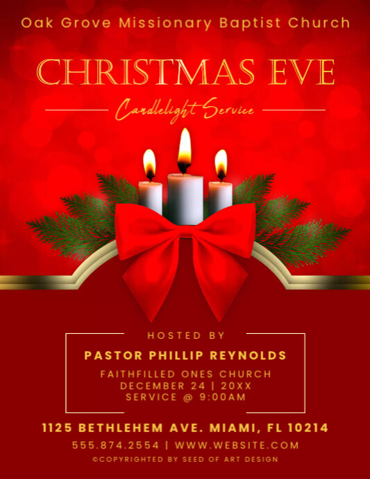 Red Christmas Eve Candlelight Church Service | PosterMyWall