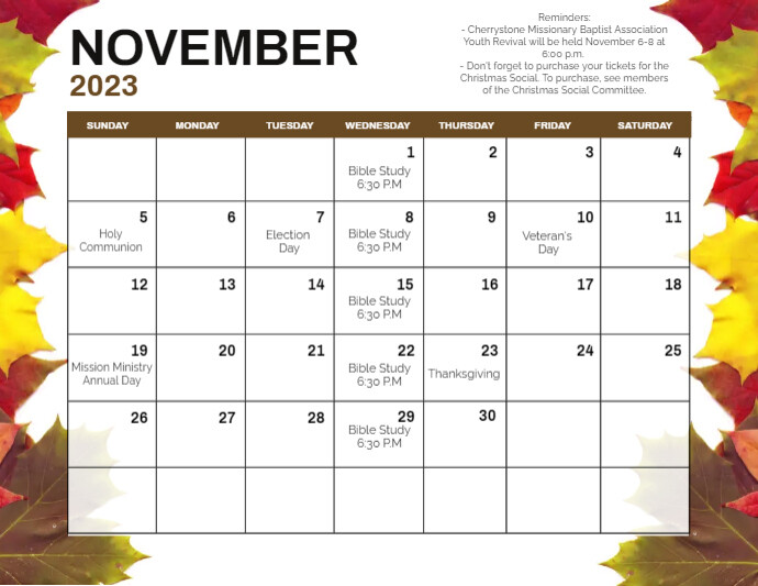 November 2023 Monthly Events Calendar | PosterMyWall