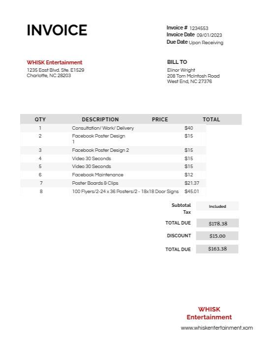 Invoice - Elinor Wright | PosterMyWall