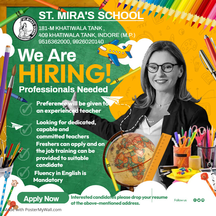 School Hiring Teachers Ad Post Template | PosterMyWall