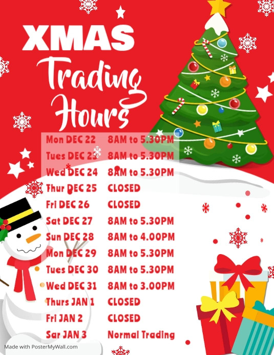 Red & White Opening Hours Christmas Flyer | PosterMyWall