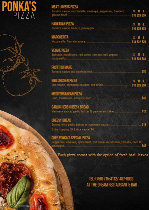 Copy of Pizza menu table a4 card | PosterMyWall