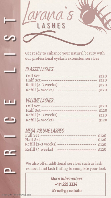 Price List Lashes | PosterMyWall