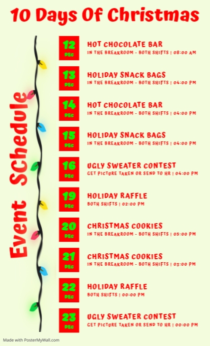 December School Schedule Calendar Template (1) | PosterMyWall