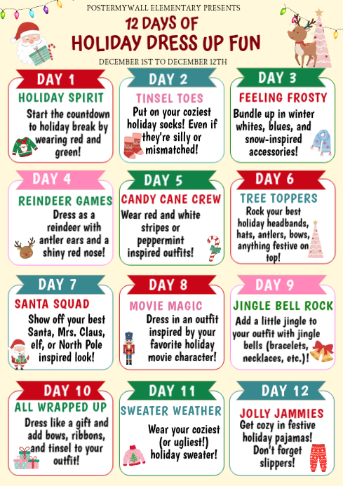 Editable 12 Days of Christmas Dress-Up Flyer for Schools & Classrooms ...