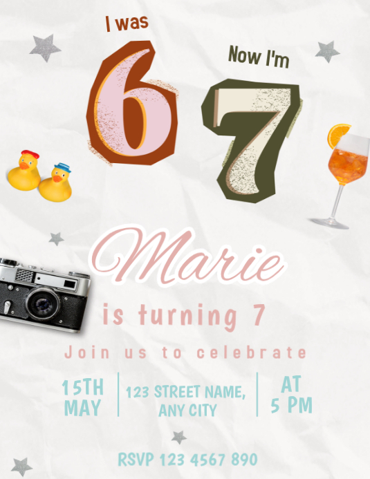 Editable 6 to 7 birthday invitation Modelo | PosterMyWall