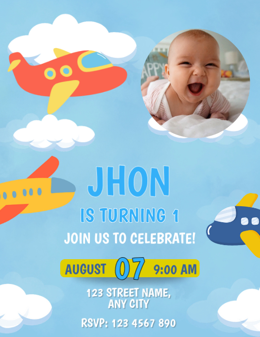 Editable Airplane Birthday Invitation Template | PosterMyWall