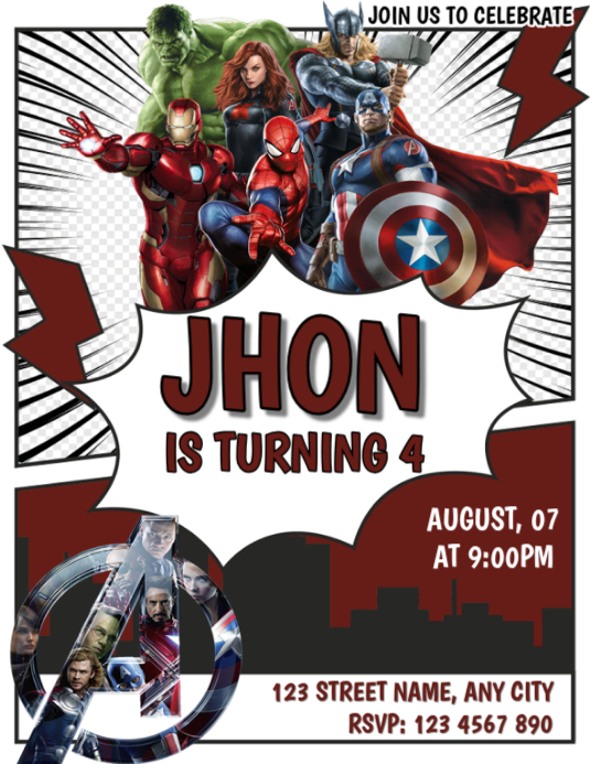 Modèle Editable Avengers Heroes Birthday Party Flyer | PosterMyWall