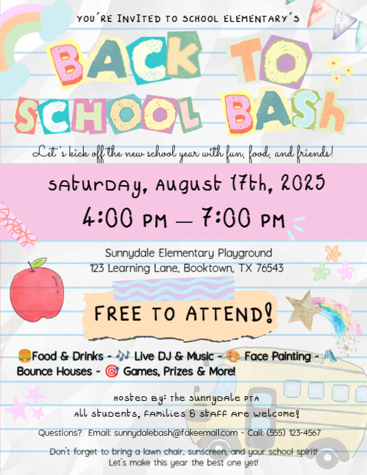 Editable Back to School Bash Flyer Template เทมเพลต | PosterMyWall