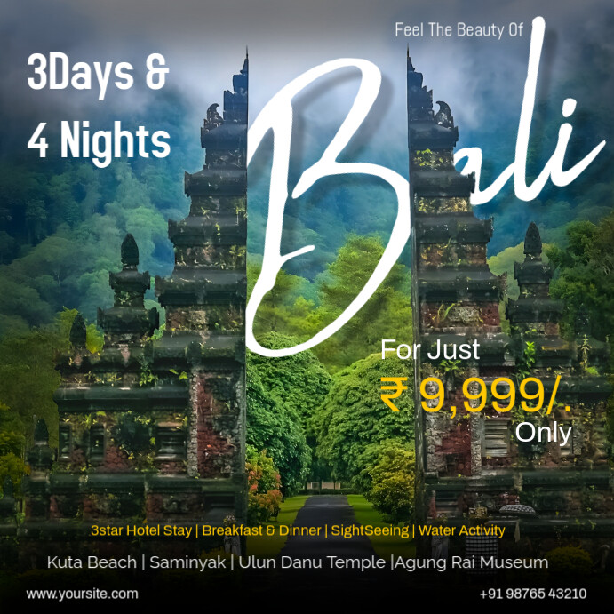 Szablon Editable Bali Tour Package Poster Template | 3 Days 4 Nights ...