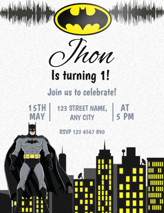 Modèle Editable Batman Birthday Invitation | PosterMyWall