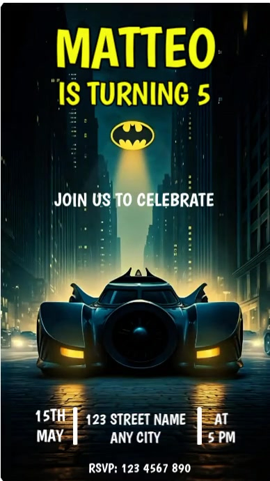 Plantilla de Editable Batman Birthday Party Instagram Reel Video ...