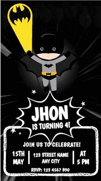 Editable Batman Birthday Video Invitation Template | PosterMyWall