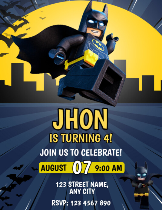 Editable Batman Lego Birthday Invitation Template | PosterMyWall