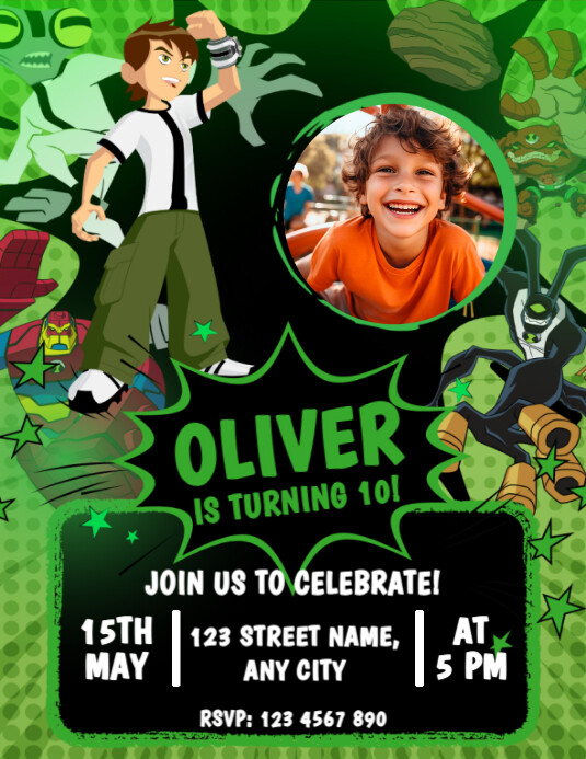 Editable Ben 10 Birthday Invitation Template | PosterMyWall