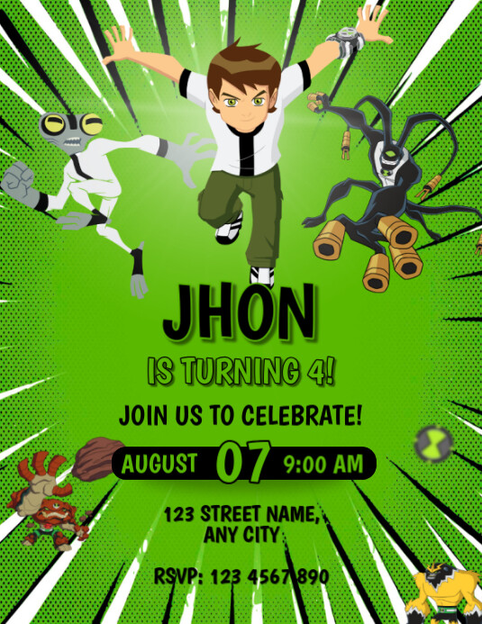 Editable Ben 10 Birthday Invitation Template | PosterMyWall