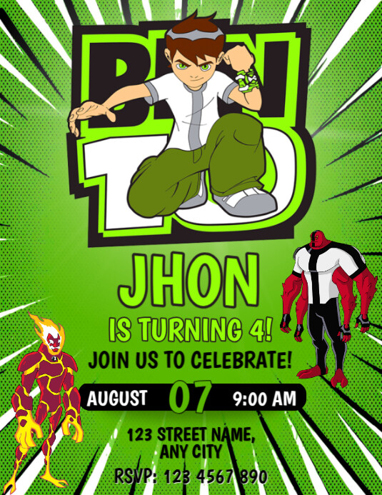 Editable Ben 10 Birthday Invitation Template | PosterMyWall