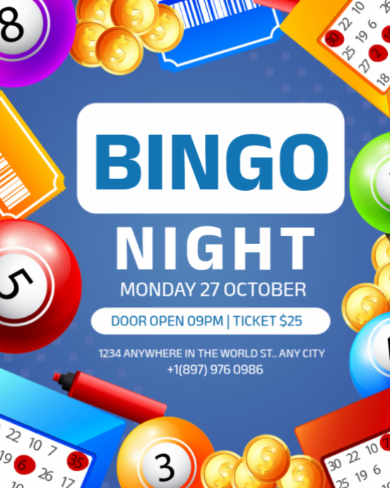 Editable Bingo Night Fundraiser & Game Night Flyer Instagram potrait ...