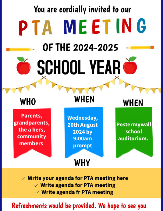 Editable blank pta pto meeting invitation tem Template | PosterMyWall