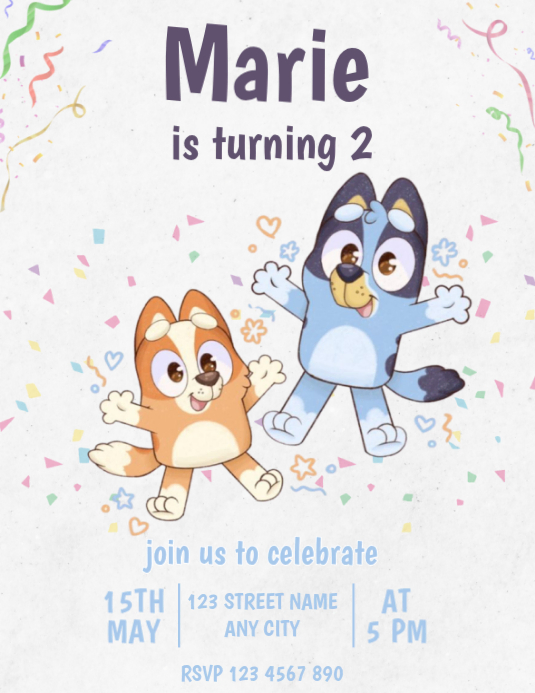 Editable Bluey and Bingo Birthday Invitation Flyer Modelo | PosterMyWall