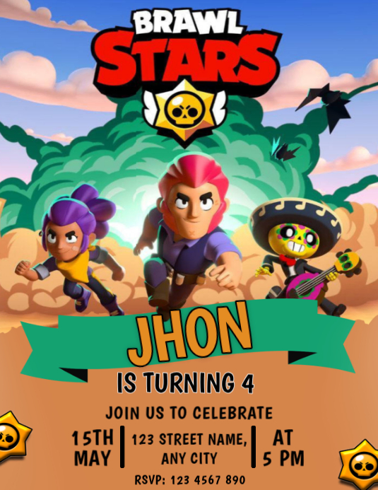 Editable Brawl Stars Birthday Invitation Template | PosterMyWall